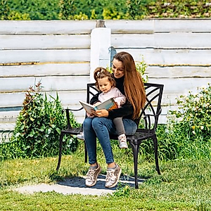 GODECOR 38" Outdoor Garden Bench, Patio Furniture Outdoor Chair with Aluminum Frame, Weather Proof Patio Park Bench with Orchid Backrest for Park, Porch, Pool, Backyard