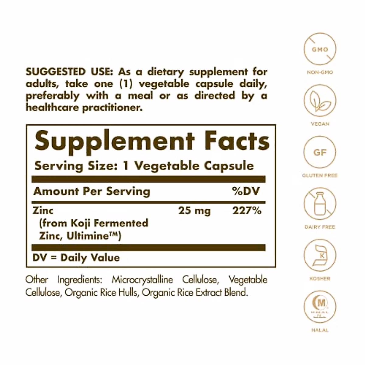 Solgar Earth Source Food Fermented Koji Zinc 25mg, 60 Vegetable Capsules - Higher-Absorption, Bioavailable Zinc for Immune & Skin Health - Non-GMO, Vegan, Gluten Free, Dairy Free, Kosher - 60 Servings