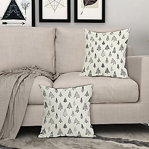 Pine Trees Christmas Pillow Covers 18X18 Inch Black Christmas Tree White Decorative Square Pillow Cases Set of 2 Xmas Cotton Linen Cushion Case Holiday Winter Home Decor For Sofa Room Porch Outdoor