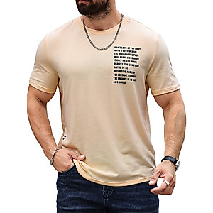 SOLY HUX Men's Graphic Tees Vintage T-Shirts Curved Hem Short Sleeve Crewneck Casual Trendy T Shirts Khaki Slogan Graphic S