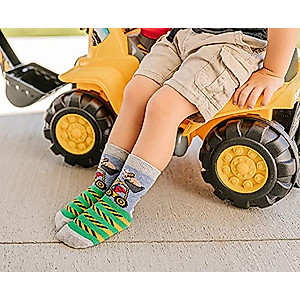 Jefferies Socks Boy's Dinosaur Construction Crew Socks 6 Pack, Multi, Small