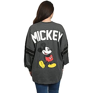 Disney Womens Long Sleeve Jersey Oversized Mickey Mouse (Charcoal, Large)