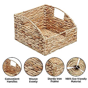 OUTBROS Water Hyacinth Wicker Storage Baskets, Hand-Woven Baskets with Handles, Nesting Wicker Basket Sets, Waterproof Woven Storage Baskets for Shelves, 3-Pack