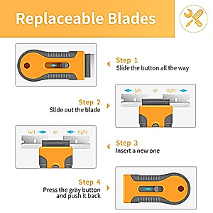 Razor Blade Scraper, 2 Pack Plastic Retractable Glass Scraper with 40 Pcs Extra Razor Blades, Cleaning Razor Scraper for Windows Metal Vinyl Car Glue