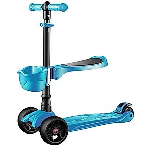SZNWJ Ygqtbc Children's Folding Scooter 1 2 Years Old Baby Can Sit Four Rounds of Flash 3 Years Old Children Beginners Adjustable Height w/Extra-Wide Deck PU (Color : Blue)