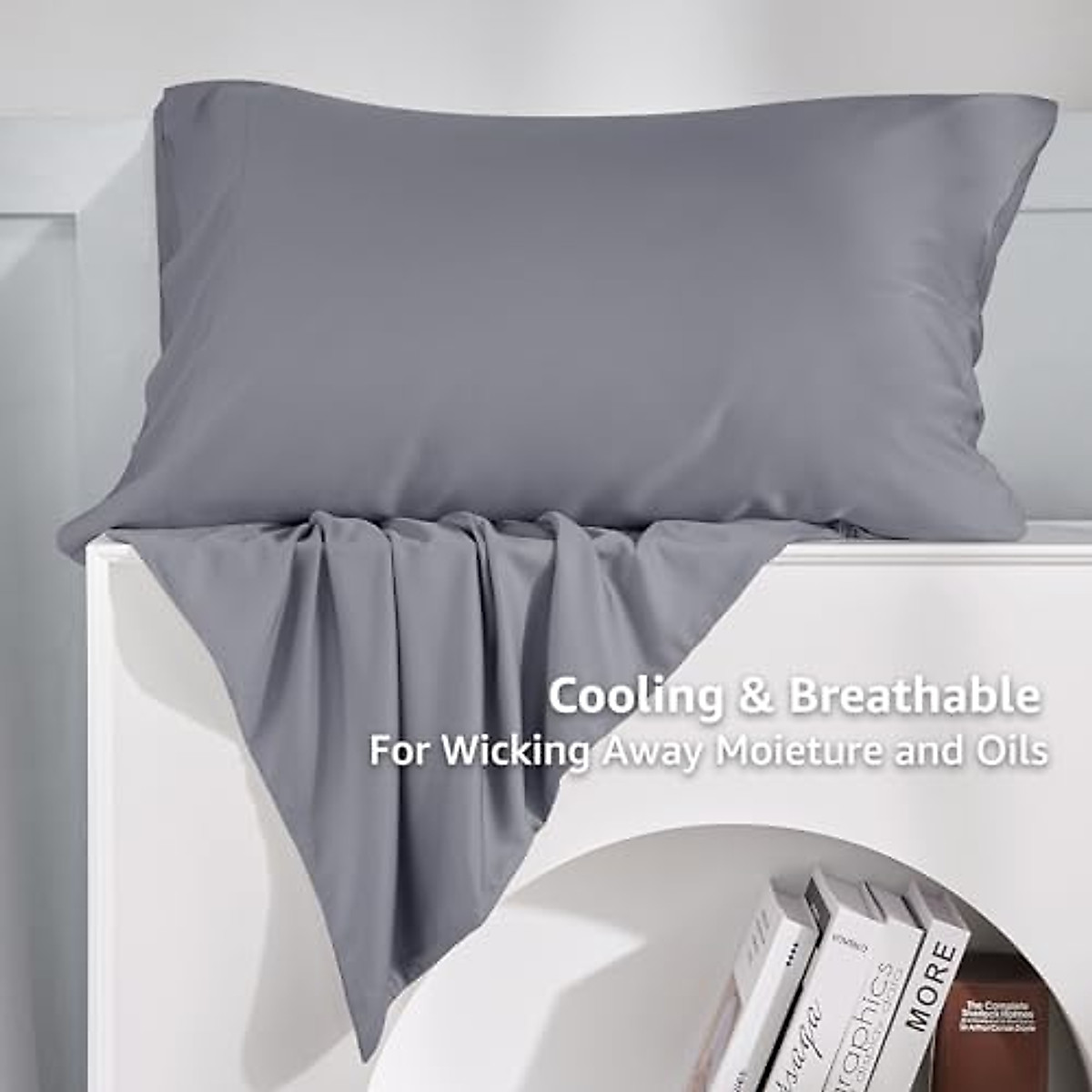 CozyLux Grey Pillow Cases King Size Set of 2, Rayon Derived from Bamboo Cooling Pillowcase with Envelope Closure, Gray Soft Silky Breathable Pillow Covers for Hot Sleepers & Night Sweat, 20x40 inches