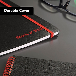 Black n' Red Notebook, Durable Poly Cover, Premium Optik Paper, Scribzee App Compatible, Environmentally Friendly, Spiral Binding, 11" x 8-1/2", 70 Double-Sided Ruled Sheets, Secure Bungee Closure, 1 Count (K66652)