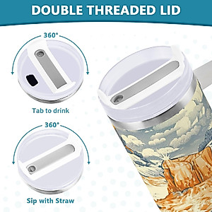Jihqo Western Desert 40 oz Stainless Steel Vacuum Insulated Tumbler with Handle and Straw Lid, Leakproof Water Bottle Double Wall Travel Mug Coffee Cup, Cupholder Friendly