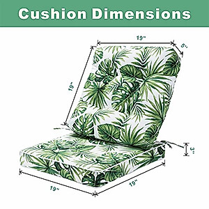 JMKaixin Outdoor Seat/Back Deep Chair Cushion Set for Patio Furniture - Lounge Chair Cushions with Ties - Water-Resistant Patio Chair Cushions 19x19 (Palm)