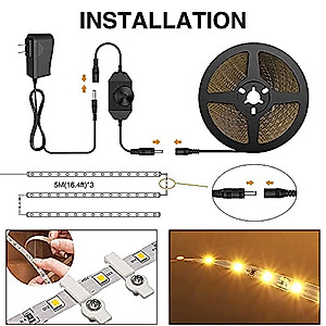 Onforu Warm White LED Strip Lights, 49.2ft 3000K White Dimmable Strip Lighting, 2835 LEDs Tape Light, 15m 12V Adhesive Rope Christmas Light, Flexible Ribbon Light for Kitchen Cabinet Bedroom Wardrobe