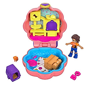 Polly Pocket Tiny Pocket Places Purrfect Playhouse Compact with 2 Reveals, Accessories, Micro Shani Doll, Captain Cobblywobbles Pet & Sticker Sheet