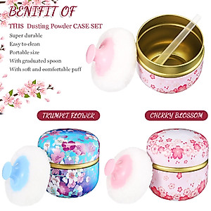 Chengu 2 Sets Body Powder Puff and Container, 2 Soft Puffs 2 Spoon and 2 Dusting Loose Powder Container for Baby Women Home and Travel Use