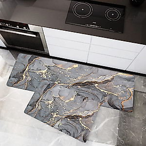 dofopo Cushioned Kitchen Mat Anti Fatigue Comfort Floor Rug with Non Slip Cushion, 2 PCs Washable Kitchen Standing Mats Absorbent Laundry Rugs for Home Grey