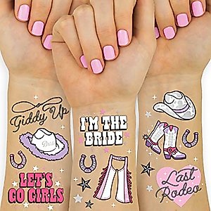 xo, Fetti Last Rodeo Bachelorette Temporary Tattoos - 48 Glitter Styles | Giddy Up Bach Party Decoration, Cowgirl, Bridesmaid Favor, Bride to Be Gift + Bridal Shower Supplies