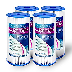 Big 10 x 4.5 inches Pleated Washable & Reusable Sediment Filter 5 Micron Amplified Surface Area, Removes Sand, Dirt, Silt, Rust, Extended Filter Life for 10" Big Housing (Set of 4)