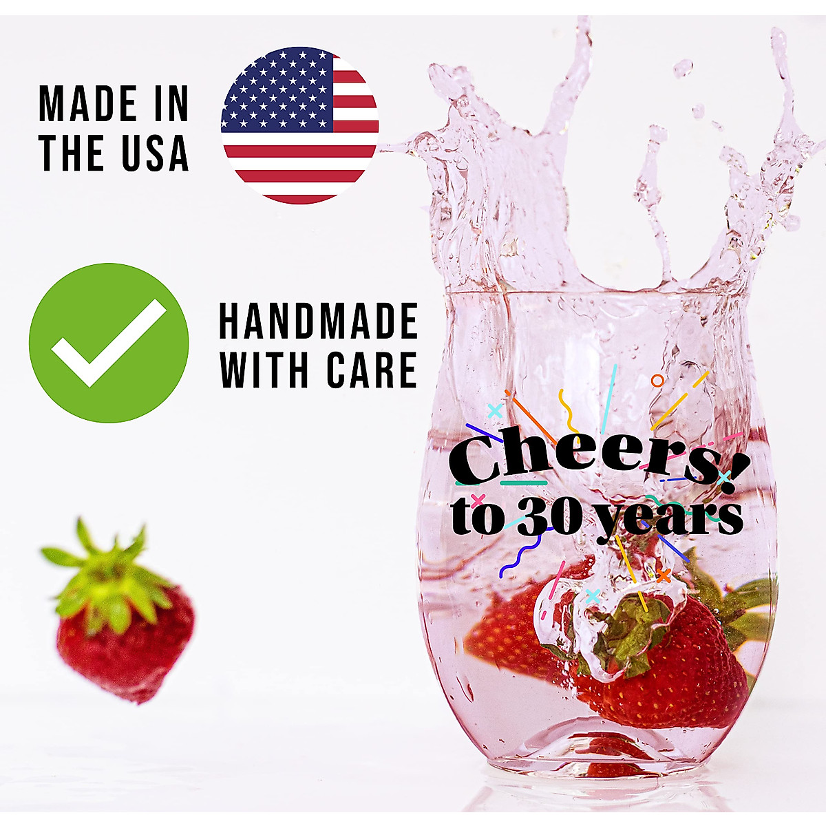 Spotted Dog Company Cheers! To 30 Years, Printed, 17oz Stemless Wine Glass, Happy 30th Birthday Gifts for Him, 30th Birthday Decor, 30th Birthday Decorations, Drinking Wine Glass Cups