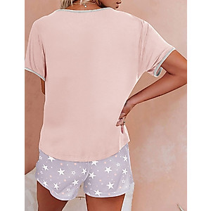 Ekouaer Women Pajama Set Casual Short Set Pink and White Star Medium