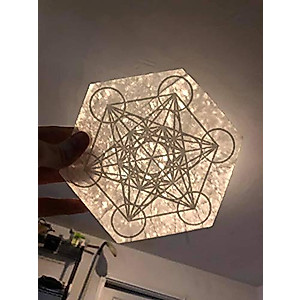 6" Hexagon Selenite Charging Plate, Metatrons Cube Grid, E1017, Sacred Geometry, Crystal Grid
