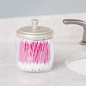 InterDesign Hamilton Bathroom Vanity Glass Canister Jar for Cotton Balls, Swabs, Cosmetic Pads - Clear/Satin