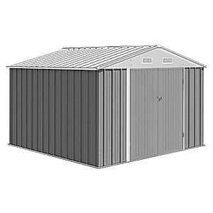 10x8 FT Metal Outdoor Storage Shed, Zstar Steel Utility Tool Shed Storage House with Lockable Door Design, Metal Sheds Outdoor Storage for Garden, Patio, Backyard, Outside Use, Grey