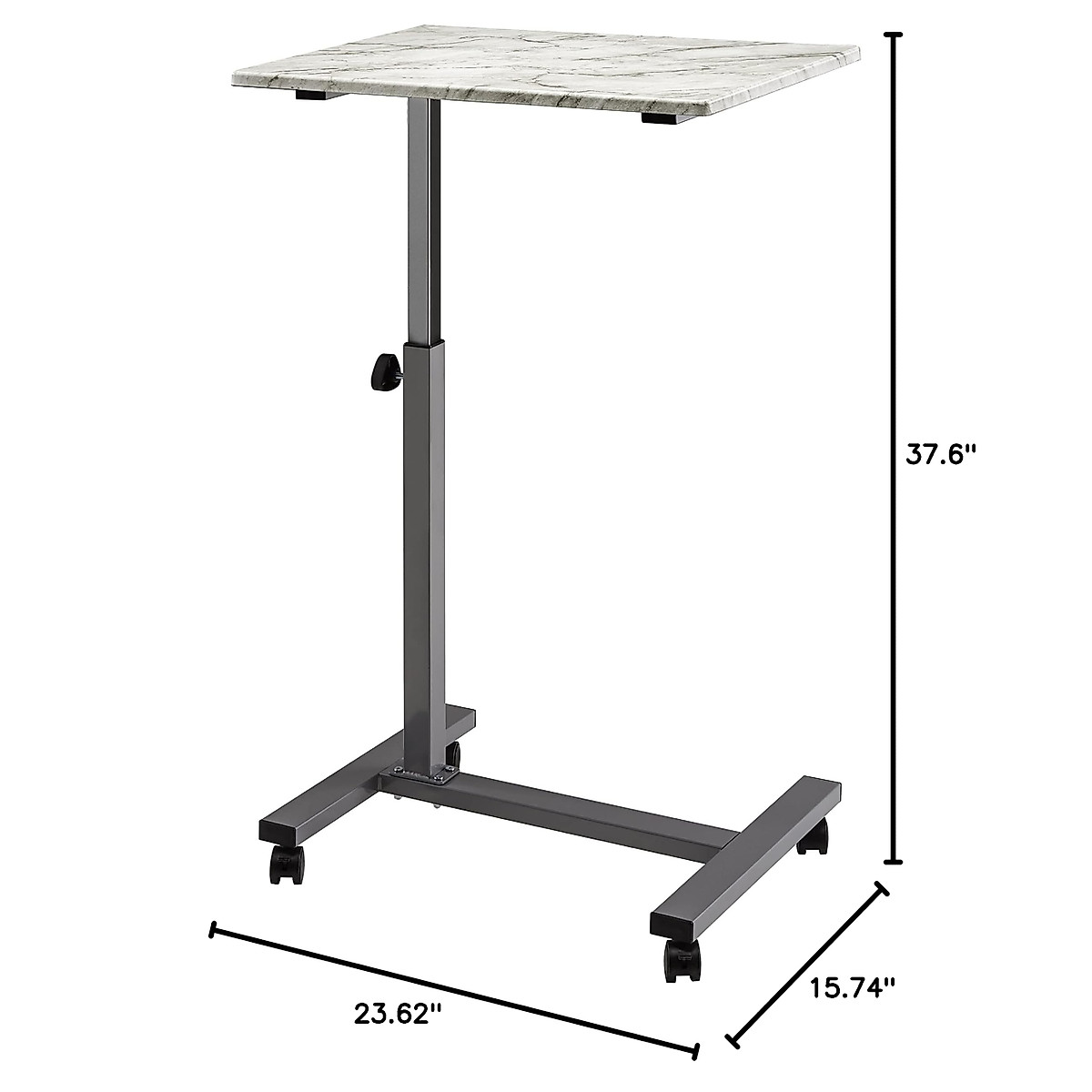 Seville Classics Airlift Height Adjustable Mobile Rolling Laptop Cart Computer Workstation Desk Table for Home, Office, Classroom, Hospital, w/Wheels, Overbed Sit Stand (24"), Faux Marble