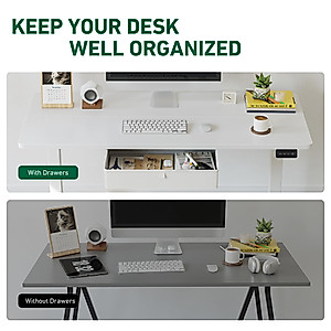 FEZIBO 55 x 24 Inches Standing Desk with Drawer, Adjustable Height Electric Stand up Desk with Storage, Sit Stand Home Office Desk, Ergonomic Computer Desk, White