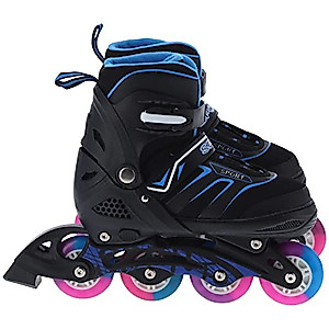 Zerone Roller Skates, Children Adjustable Roller Skates Colorful Stable Wheel Inline Skates for Girls Boys Outdoor Use, Triple Protection S/M/L(S-Blue)