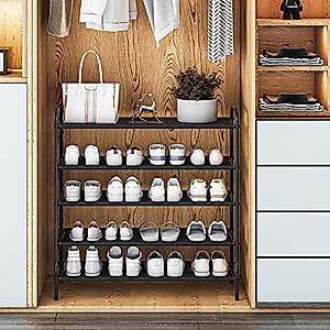 Wisdom Star 5 Tier Stackable Shoe Rack Organizer Storage, Adjustable Fabric Shoe Shelf for Closet Closet Hallway Bedroom Entryway, Black