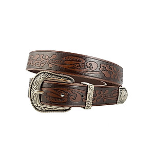 TOPACC Western Embossed Engraved Tooled Leather Belt for Women Brown Cowgirl Cowboy Country Belts for Jeans Pants Girls