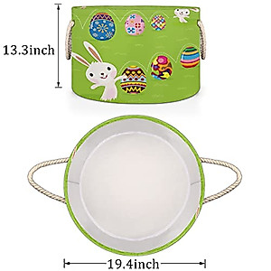 Easter Bunny Rabbit Eggs (6) Large Round Baskets for Storage Laundry Baskets with Handles Blanket Storage Basket for Bathroom Shelves Bins for Organizing Nursery Hamper Girl Boy