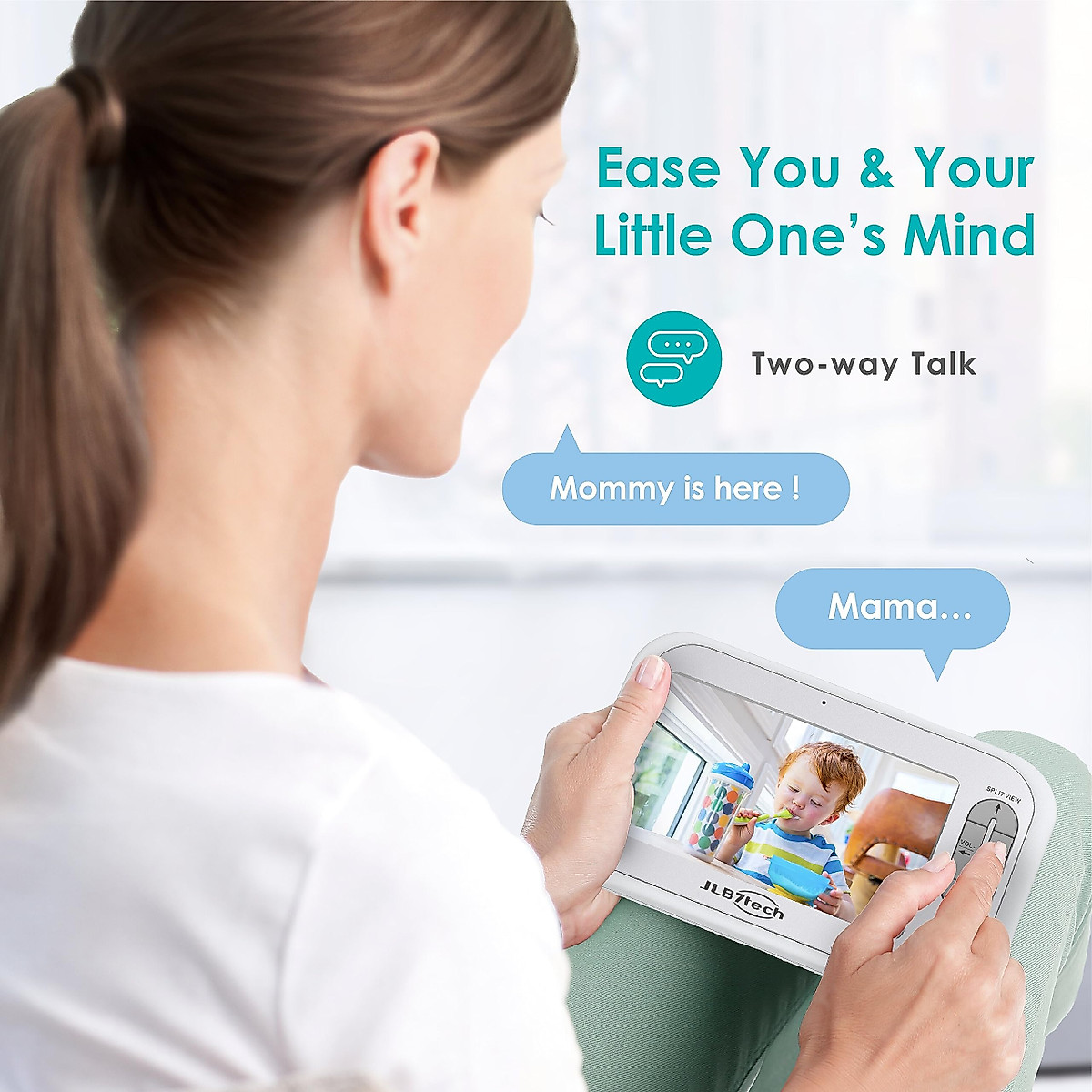 JLB7tech 5" Large Split Screen Video Baby Monitor with 2 Camera - Large Screen,Portable,Long Range,No WiFi,Auto Night Vision,Timer Setting,Lullabies,Power Saving Voice Activation,3000mAh Battery