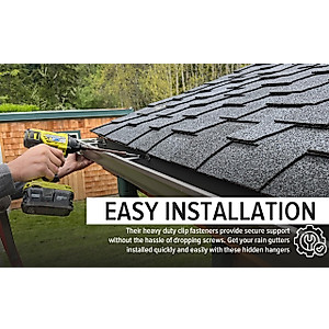 Hidden Gutter Hangers 5 Inch with a Pre-Inserted Rust Resistant Screw - Heavy Duty Rain Gutter Brackets Fastener with Clip for 5" K-Style Aluminum Gutters - Easily Repair Sagging Gutters - 50 Pack