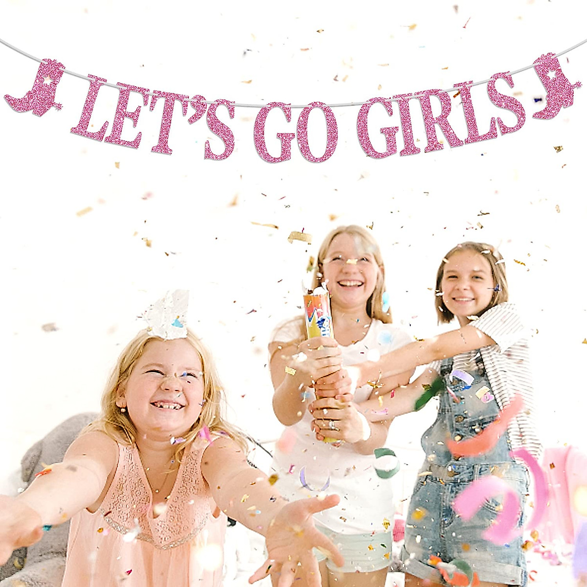 Let's Go Girls Banner, Bridal Shower/Bachelorette/Bride to Be Decorations, Western Cowgirl Bridal Shower Party Decorations Supplies, Pink Glitter