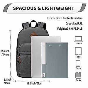 VASCHY School Backpack, Water Resistant Lightweight Casual Backpack for Men Women with Padded Laptop Sleeve Dark Gray