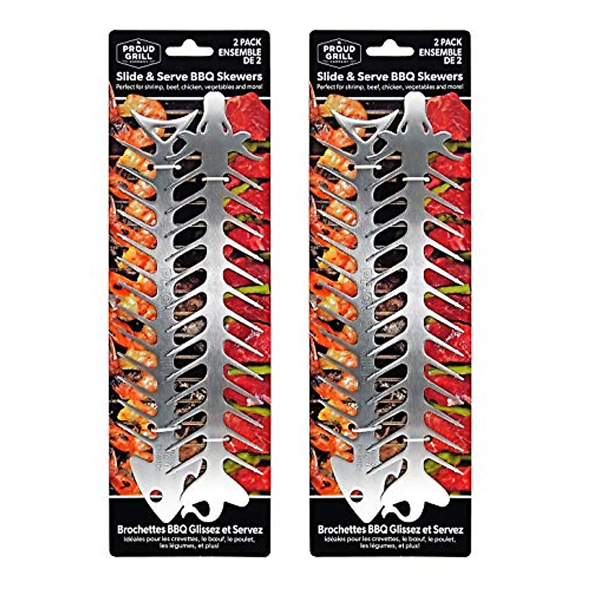 Proud Grill Slide & Serve BBQ Skewers - Set of 4 Stainless Steel Reusable Barbecue Skewers | Ideal for Grilling Shish Kabobs | Use for Beef, Pork, Chicken, Vegetable and Shrimp Kabobs.