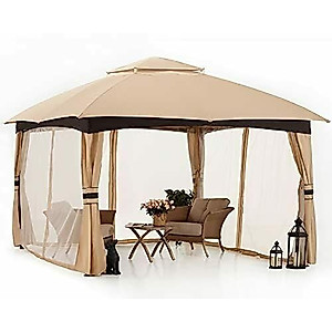 BBQ Gazebo Canopy 10' x 12' Gazebos Patio Garden Gazebo with Mosquito Netting,Double 10x12 Beige Grill Gazebo Shelter for Patio, Garden