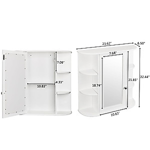 ELEMENT ACE 3-Tier Single Door Mirror Bathroom Cabinet, Wall-Mounted Shelf Over The Toilet for Bathroom Essentials Space-Saving Design Sturdy MDF Construction, Magnetic Lock Medicine Cabinets White