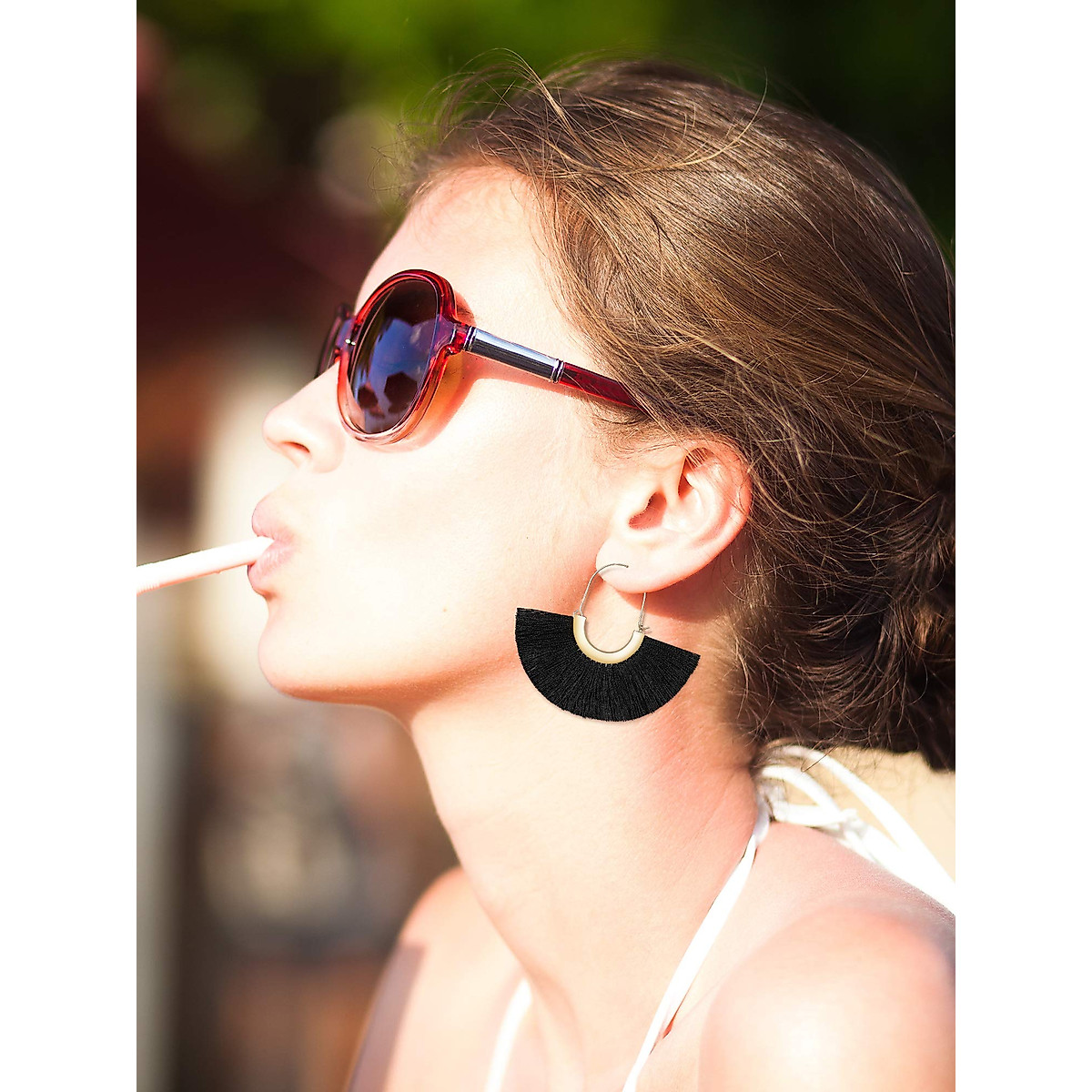 3 Pairs Fan Tassel Earrings for Women Fringe Earrings Semi Circle Fan Silky Threader Dangles Hoops