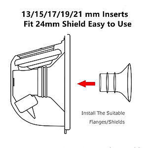 2PCS Flange Insert 17mm Compatible with Medela/Spectra/Willow/TSRETE/Momcozy S9/S12/S9Pro/S12Pro Breastpump 24mm Shields, Reduce 24mm Nipple Tunnel Down to Correct Size, Pump Parts Replace