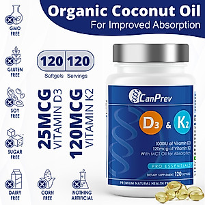 CanPrev D3 & K2 - Organic Coconut Oil (120 softgels)