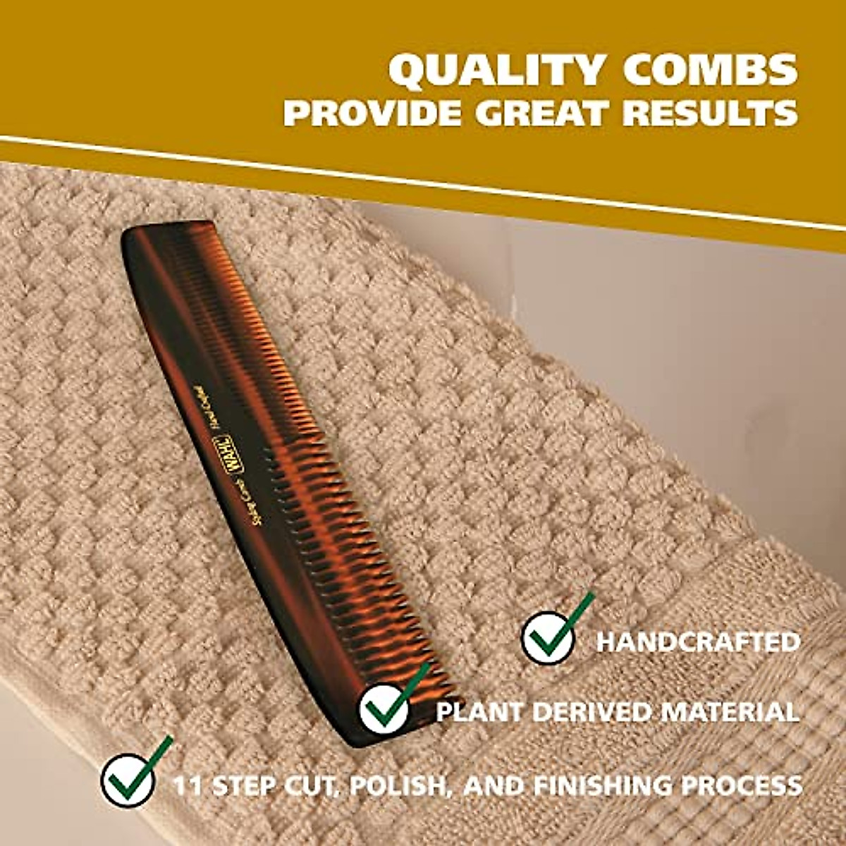 Wahl Beard, Mustache, & Hair Styling Comb for Men's Grooming - Handcrafted & Hand Cut with Cellulose Acetate - Smooth, Rounded Tapered Teeth - Model 3328