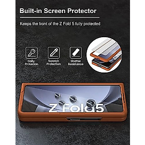 Eastcoo Slim Fit PU Leather Case for Samsung Galaxy Z Fold 5, [Clear Front Cover+Leather Hard PC Back][Wireless Charging Support] Shockproof Protective Case for Samsung Galaxy Z Fold5 2023, Brown