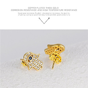 Yellow Gold/White Gold Plated Evil Eye and Hamsa Hand of Fatima White Blue Cubic zircon crystal Stud Earrings For Women Teen Girls (Yellow Gold)