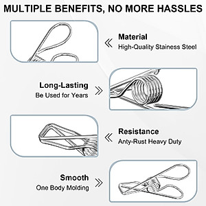 Clothes Pins Heavy Duty Outdoor, 40 Pack Stainless Steel Clothespins, Metal Clips Heavy Duty for Hanging Clothes, Clothes Clips, Laundry Clips, Stainless Steel Clips for Clothes