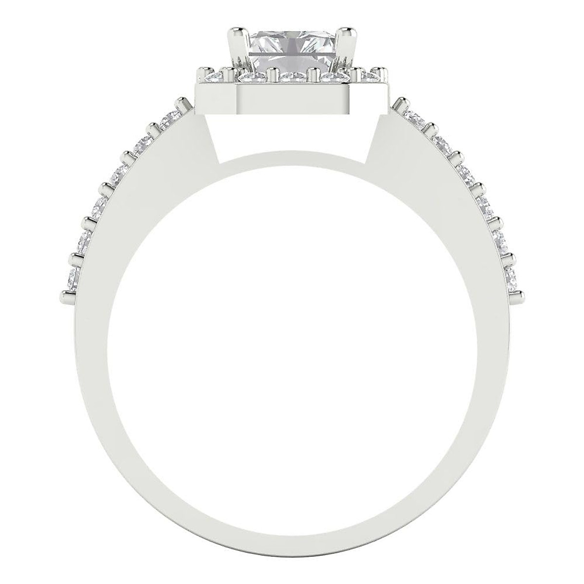 Clara Pucci 2.07 ct Emerald Cut Solitaire Halo Stunning Moissanite Designer Anniversary Bridal Engagement Ring 14k White Gold 5.5