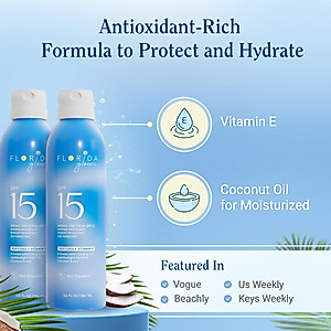 Florida Glow SPF 15 Sunscreen Spray - Hawaii 104 Reef Act & Florida Keys Compliant, Broad Spectrum - Water Resistant, Sport Sun screen - Child Friendly Oxybenzone & Octinoxate Free (5.5 Fl Oz 2-pack)