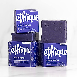 Ethique Tone It Down Brightening Purple Gift Pack for Blonde and Silver Hair - Shampoo & Conditioner Bundle - Sulfate-Free, Plastic-Free, Vegan, Cruelty-Free, Eco-Friendly (Pack of 1)