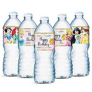 24PCS Water Bottle Labels for Princess Birthday Party Supplies, Princess Party Supplies Stickers Decorations for Princess Birthday Party Favors