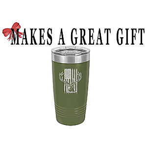 Rogue River Tactical USA Flag Buck Hunting 20 Oz. Travel Tumbler Mug Cup w/Lid Vacuum Insulated Hot or Cold United States Deer (Green)
