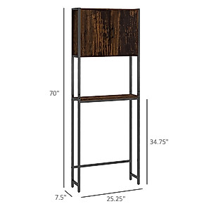kleankin Industrial Over The Toilet Storage Cabinet, Bathroom Space Saver Above Toilet with Double Door Cupboard and Adjustable Shelf, Bathroom Organizer, Rustic Brown